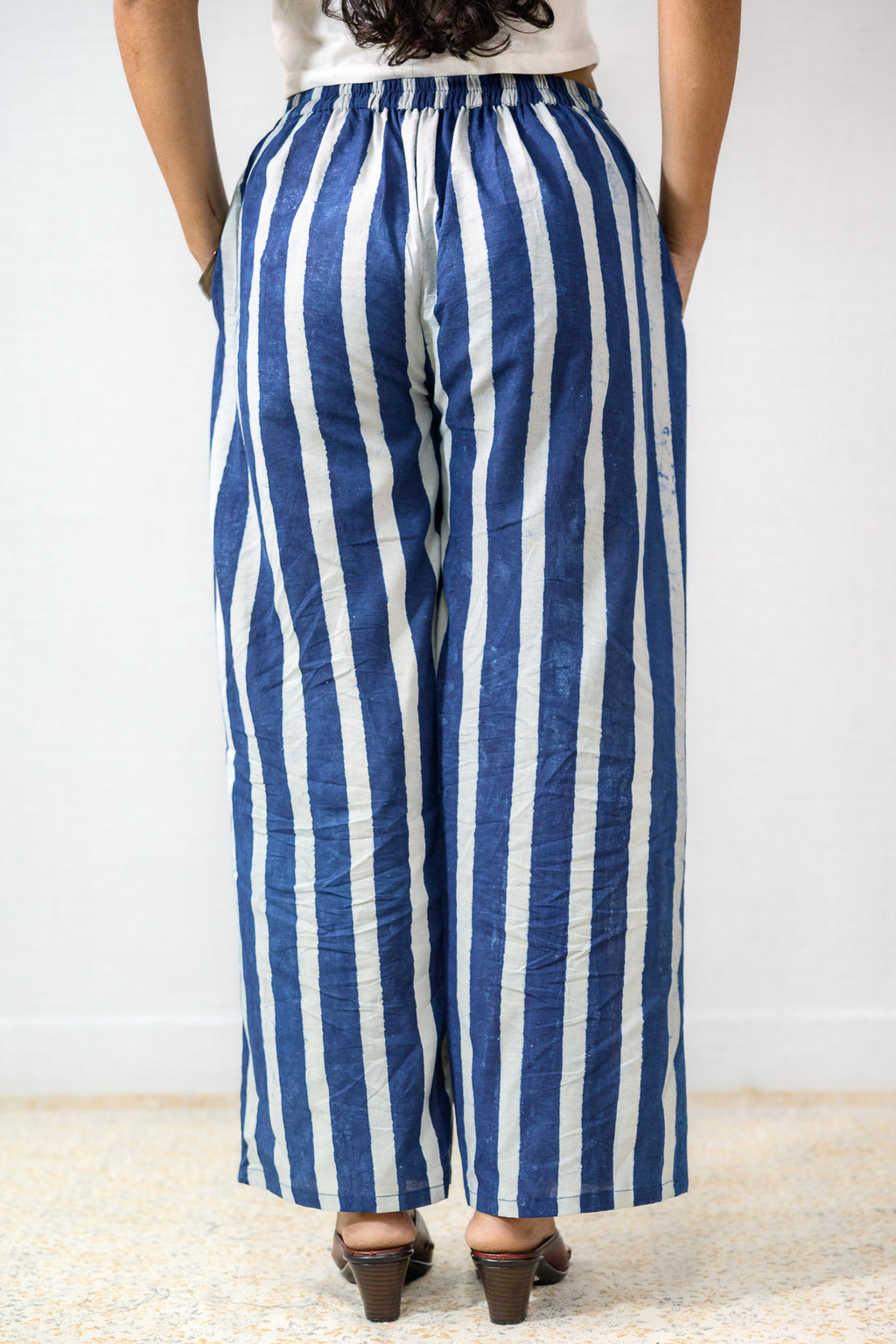 Layara Indigo Dabu Cotton Parallel Pants with Pockets- Lobha Deepthis