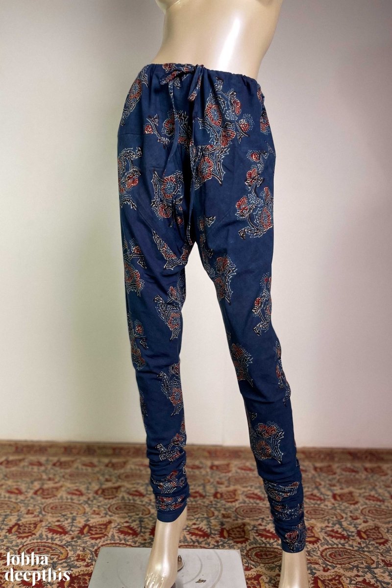 Ajrakh Blooms Indigo Blue Cotton Chudi Bottom- Lobha Deepthis