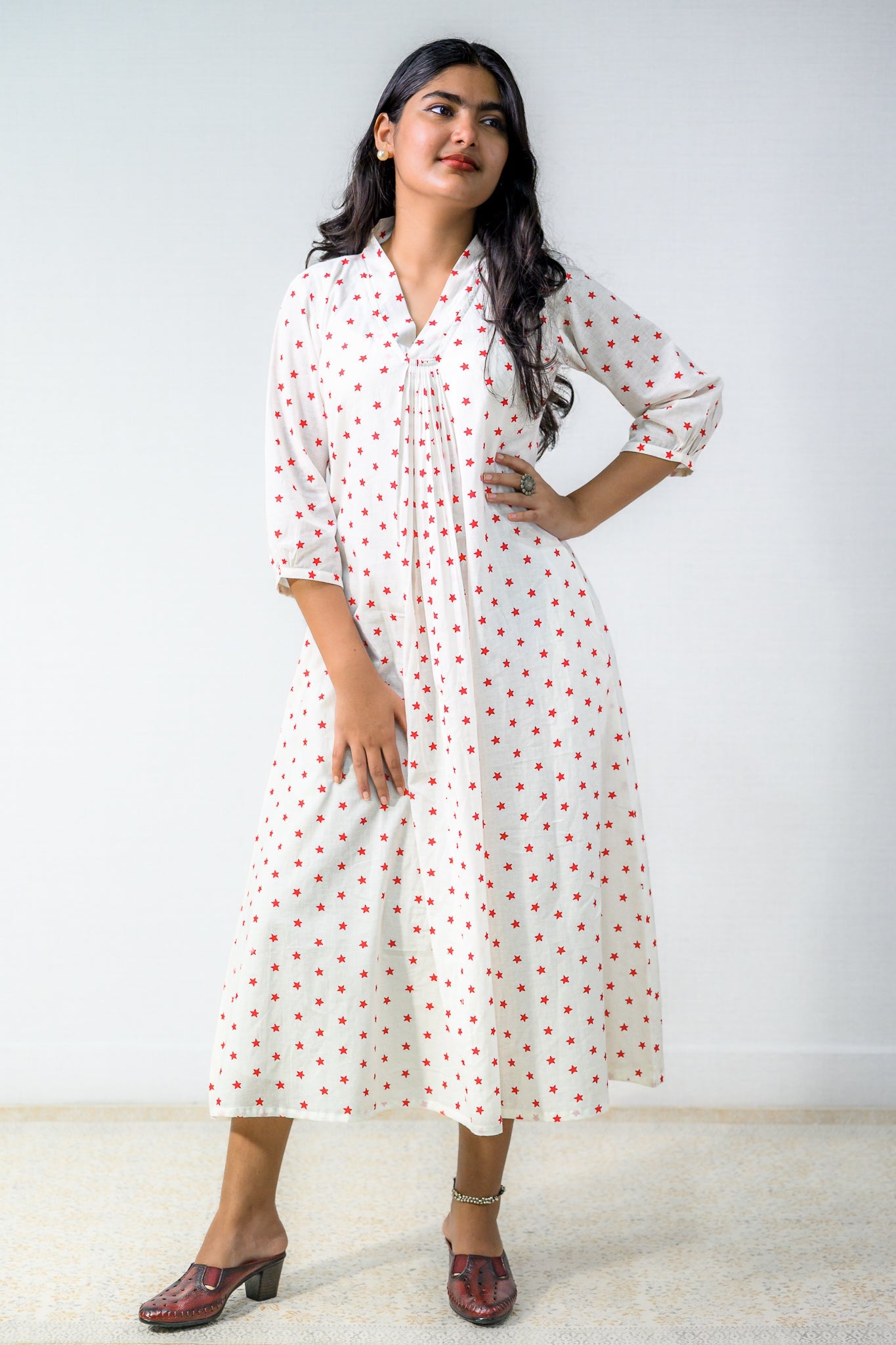 Estella Sanganeri Pure Cotton Front Pleated Dress- Lobha Deepthis