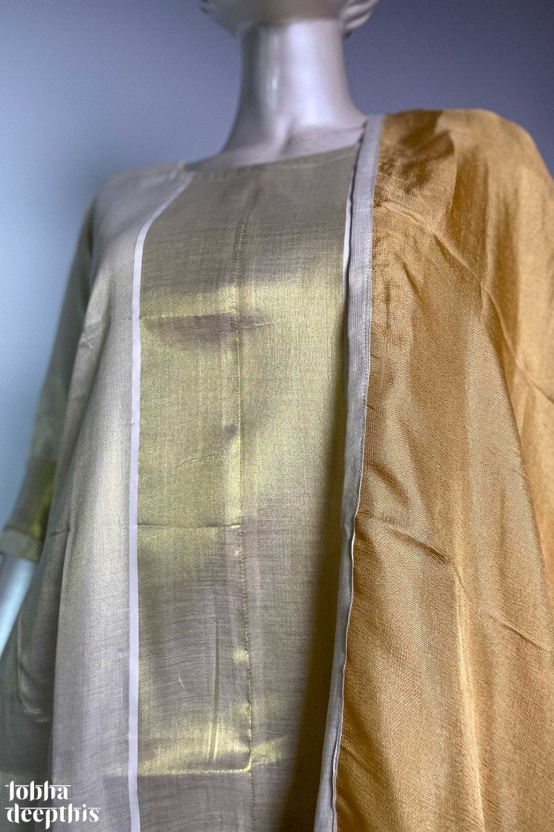 Golden Tissue Straight Kurta with Kerala Kasavu- Lobha Deepthis